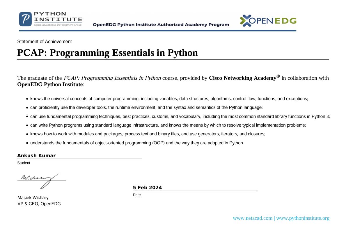 Ankush Kumar on LinkedIn: #pythonprogramming #pcapcertified # ... Ankush Kumar on LinkedIn: #pythonprogramming #pcapcertified # ...