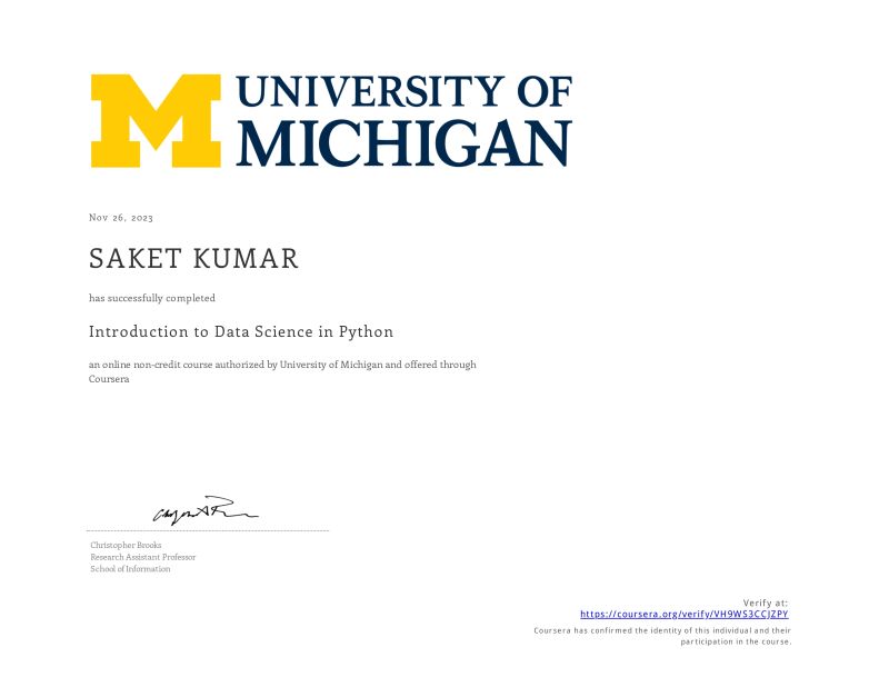 Completion of Data Science with Python | Saket Kumar posted on the ... Completion of Data Science with Python | Saket Kumar posted on the ...