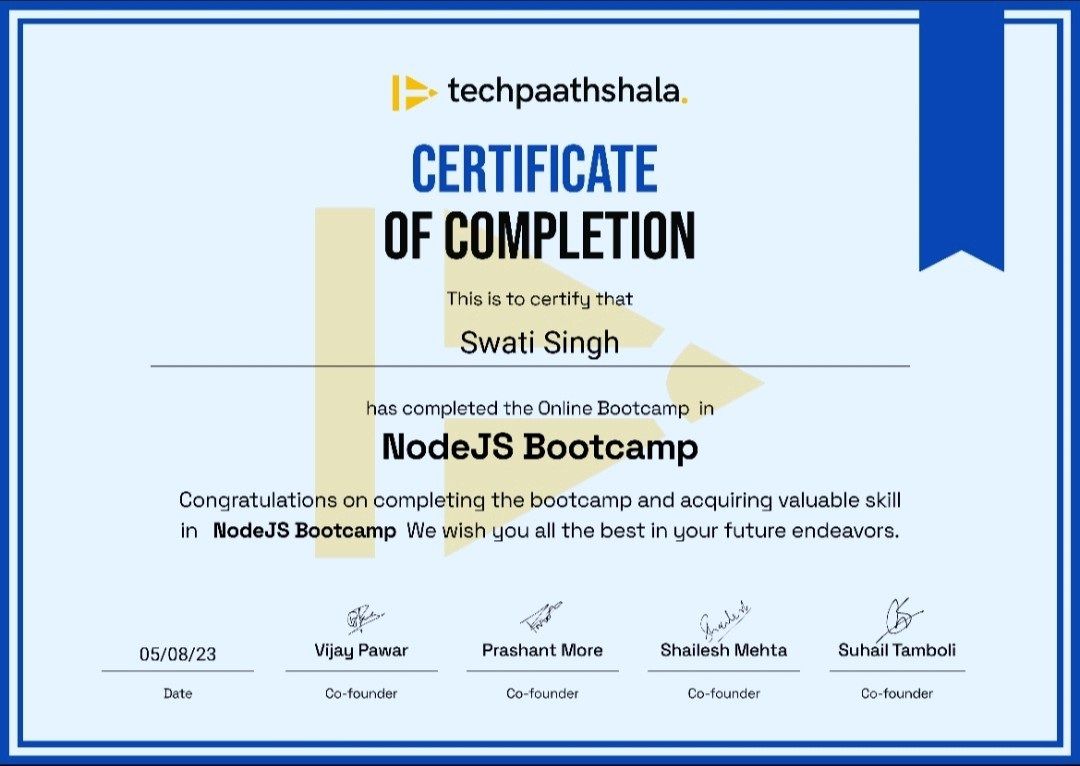 Swati Singh on LinkedIn: #nodejs #backenddevelopment #techpaathshala Swati Singh on LinkedIn: #nodejs #backenddevelopment #techpaathshala