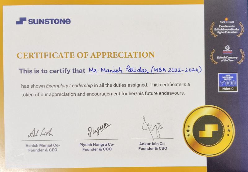 Manish Patidar on LinkedIn: #mba #leadership #certificateofappreciation ... Manish Patidar on LinkedIn: #mba #leadership #certificateofappreciation ...
