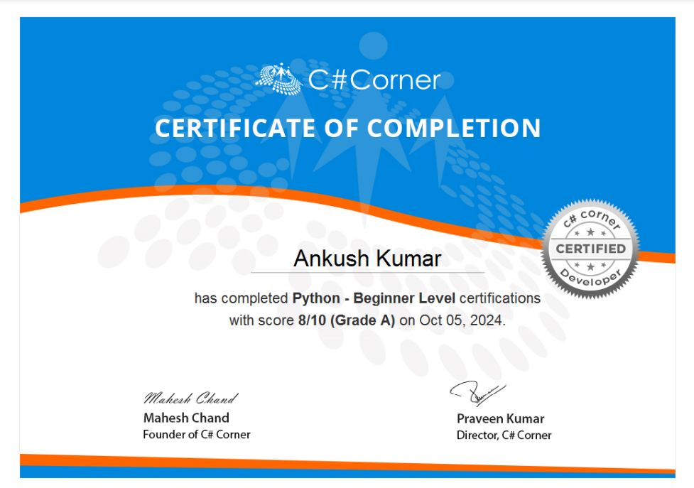 Ankush Kumar on LinkedIn: #python #csharpcorner #programming # ... Ankush Kumar on LinkedIn: #python #csharpcorner #programming # ...