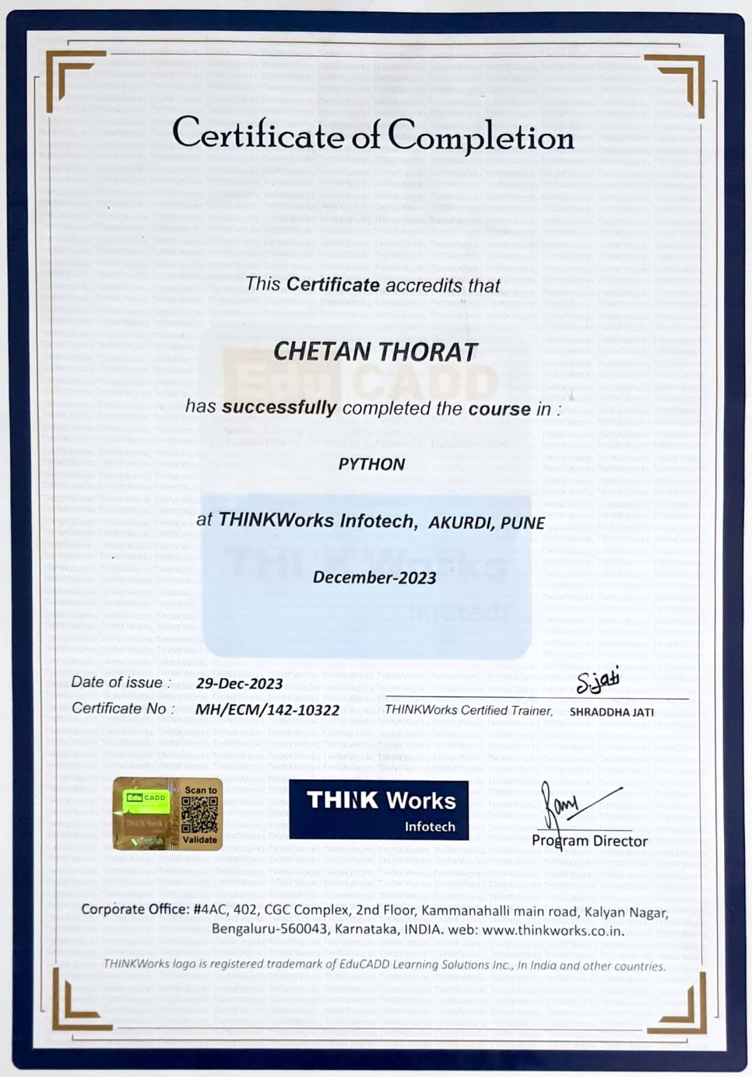 Completed Python Certification at THINKWorks Infotech | Chetan Thorat ... Completed Python Certification at THINKWorks Infotech | Chetan Thorat ...