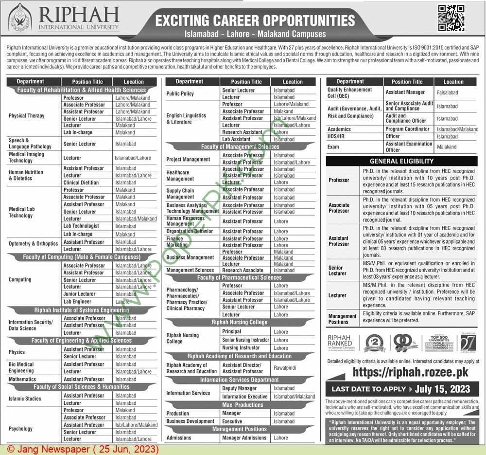 career opportunities at RIPHAH intl university | Zeeshan Mushtaq career opportunities at RIPHAH intl university | Zeeshan Mushtaq