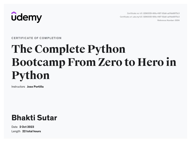 Bhakti Sutar on LinkedIn: #python #coding #bootcamp #udemy #learning # ... Bhakti Sutar on LinkedIn: #python #coding #bootcamp #udemy #learning # ...