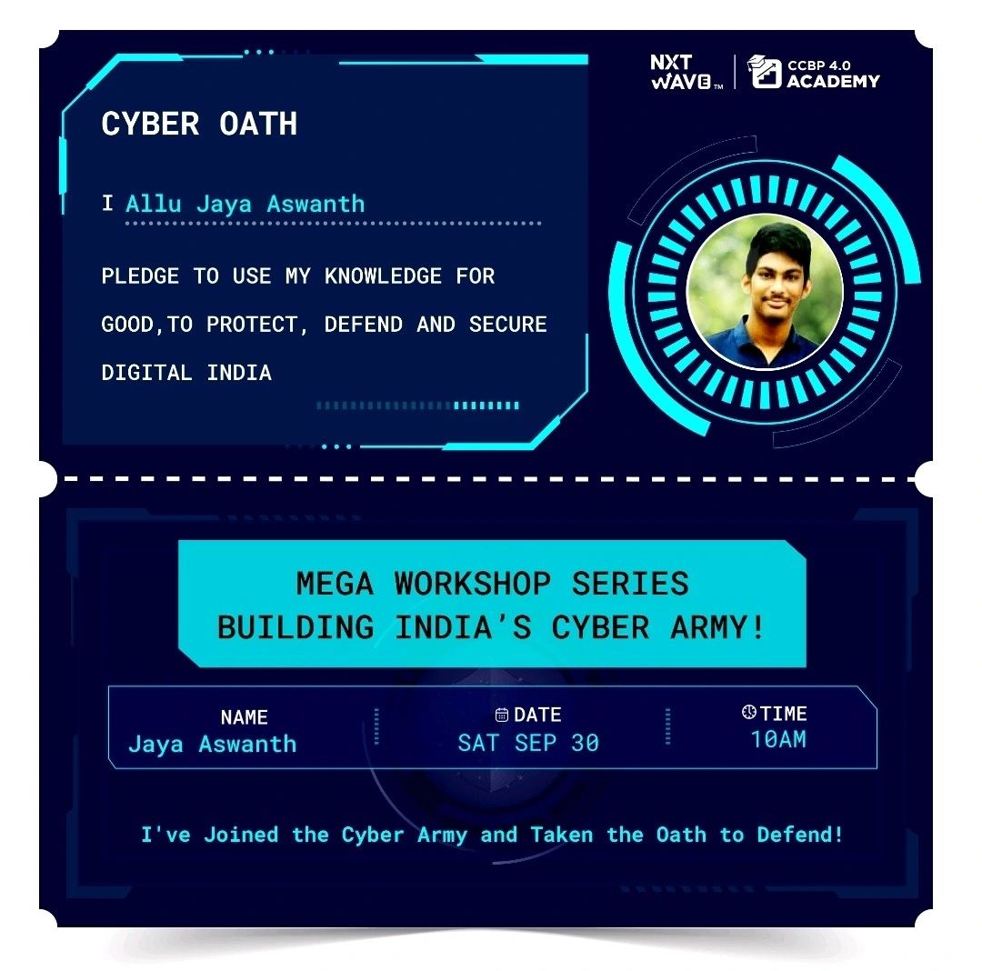 Aswanth Allu on LinkedIn: #ethicalhackingmegaworkshop #cyberarmy #nxtwave Aswanth Allu on LinkedIn: #ethicalhackingmegaworkshop #cyberarmy #nxtwave