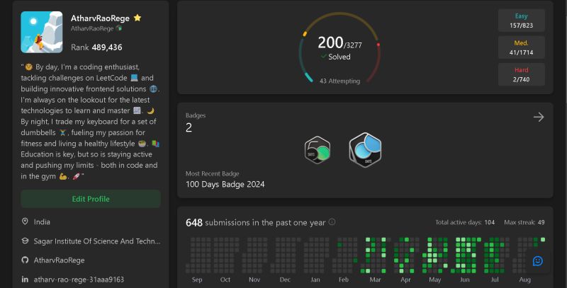 Atharv Rao Rege on LinkedIn: 🎉 Proud to have solved 200 LeetCode ... Atharv Rao Rege on LinkedIn: 🎉 Proud to have solved 200 LeetCode ...