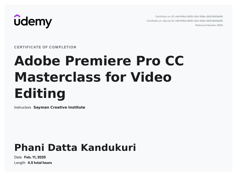 Completed Adobe Premiere Pro professional video editing course from ... Completed Adobe Premiere Pro professional video editing course from ...