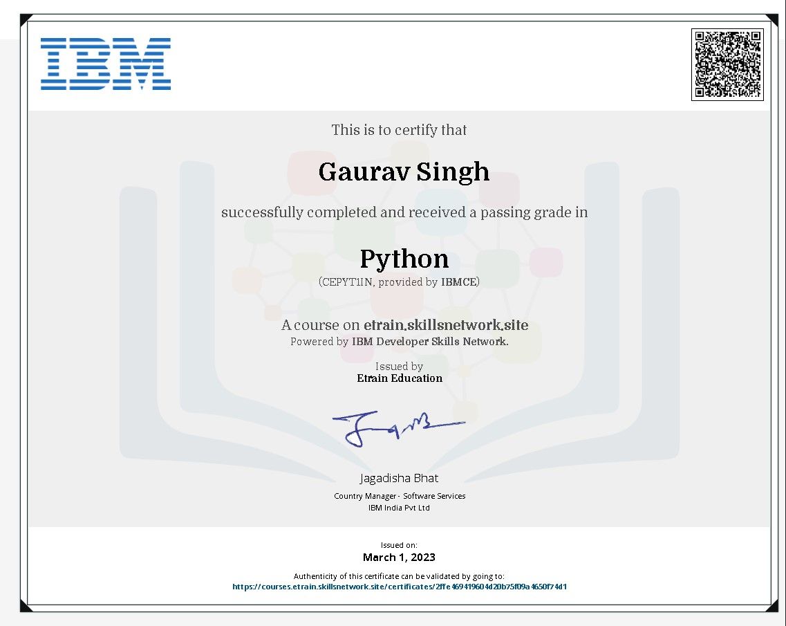 Gaurav Singh on LinkedIn: IBM Python Certification Gaurav Singh on LinkedIn: IBM Python Certification