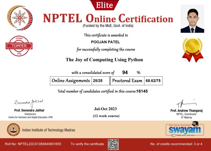 Poojan Patel on LinkedIn: #nptel #python #topper #gratitude # ... Poojan Patel on LinkedIn: #nptel #python #topper #gratitude # ...