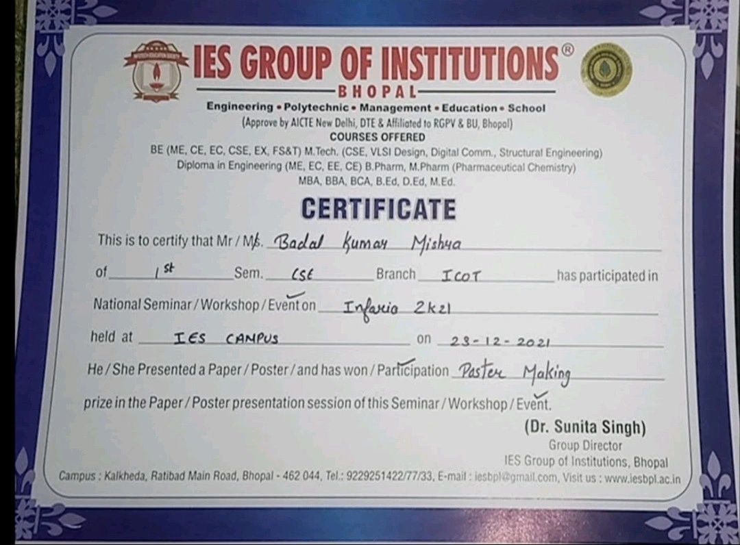 Badal Kumar Mishra on LinkedIn: #certified #inforia Badal Kumar Mishra on LinkedIn: #certified #inforia