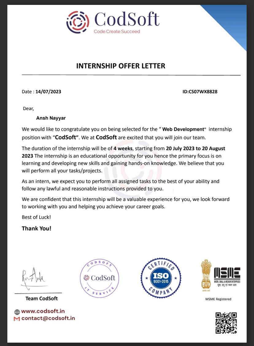 Ansh Nayyar on LinkedIn: #codsoft #internship Ansh Nayyar on LinkedIn: #codsoft #internship