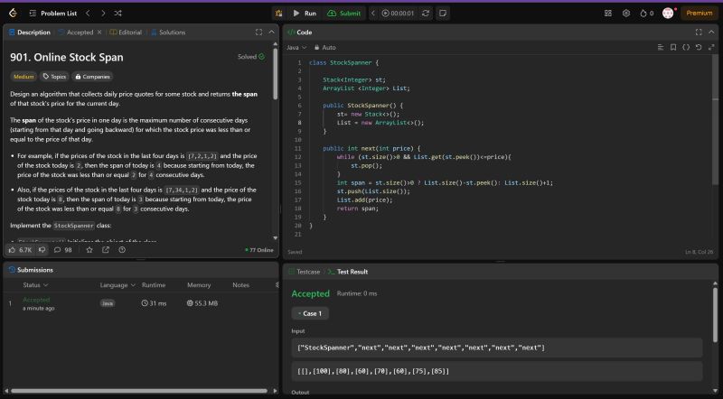#codingchallenge #dsa #stack #stockspan #interviewprep | Lawkush Kumar #codingchallenge #dsa #stack #stockspan #interviewprep | Lawkush Kumar