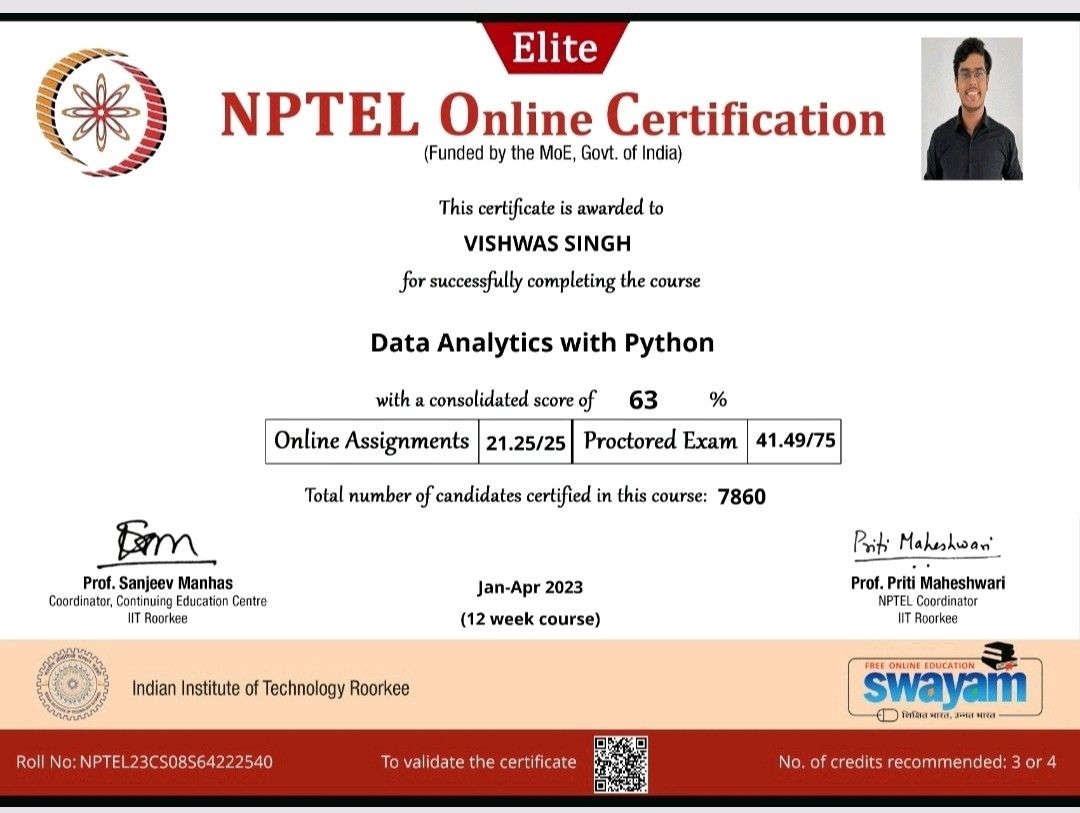 #dataanalytics #python #nptel | Vishwas Singh #dataanalytics #python #nptel | Vishwas Singh