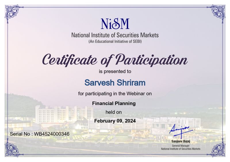 Finished NISM webinar on financial planning | Sarvesh Shriram posted on ... Finished NISM webinar on financial planning | Sarvesh Shriram posted on ...