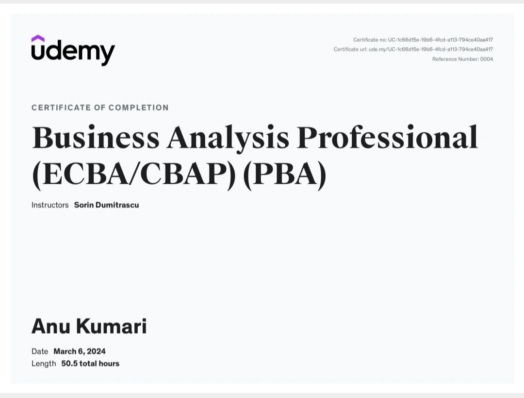 Anu Kumari on LinkedIn: #ecbacertified #iiba #udemycertification # ... Anu Kumari on LinkedIn: #ecbacertified #iiba #udemycertification # ...