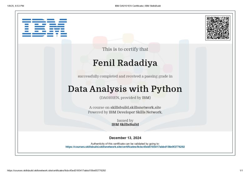 Fenil Radadiya on LinkedIn: #dataanalysis #python #ibm #learningjourney ... Fenil Radadiya on LinkedIn: #dataanalysis #python #ibm #learningjourney ...