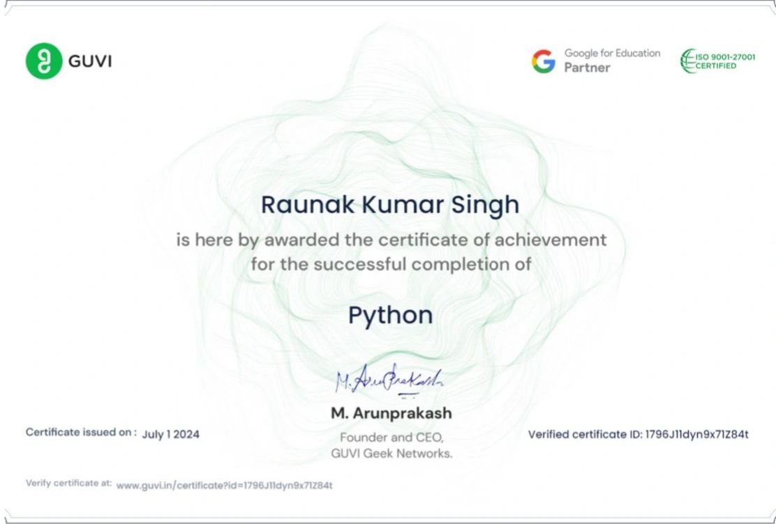 Raunak Kumar Singh on LinkedIn: #python #guvi #guvi #internship # ... Raunak Kumar Singh on LinkedIn: #python #guvi #guvi #internship # ...