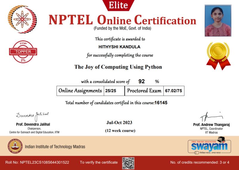 Hithyshi Kandula on LinkedIn: #nptel #python #programming #thankfulness Hithyshi Kandula on LinkedIn: #nptel #python #programming #thankfulness