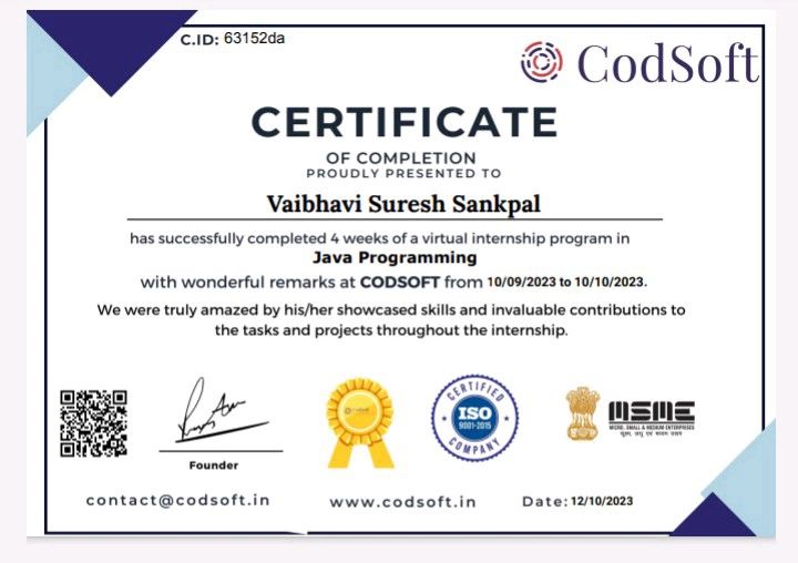 Vaibhavi Sankpal on LinkedIn: #codesoftintern #codesoft # ... Vaibhavi Sankpal on LinkedIn: #codesoftintern #codesoft # ...