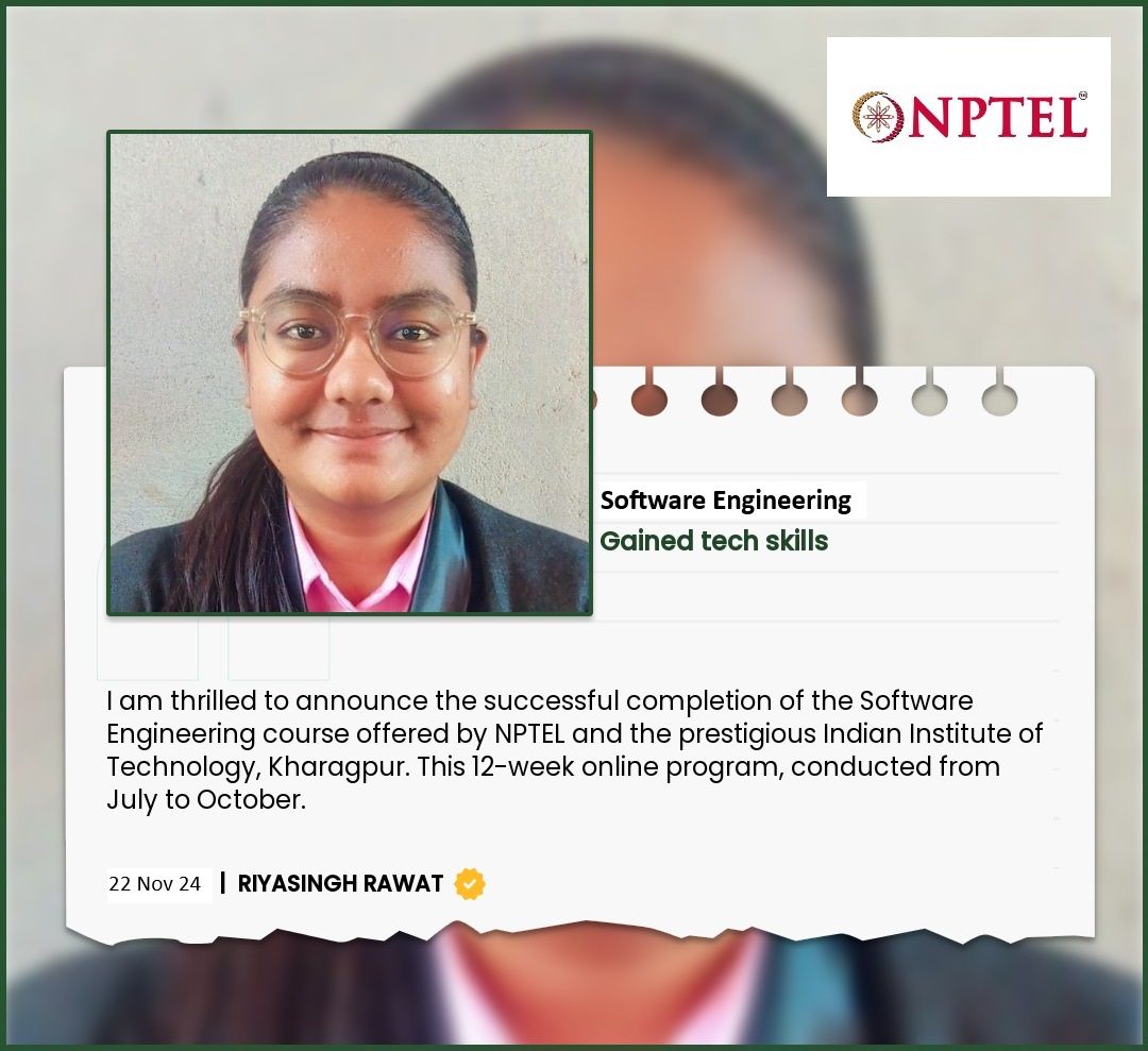 Riya Singh Rawat on LinkedIn: #softwareengineering #nptel #iitkharagpur ... Riya Singh Rawat on LinkedIn: #softwareengineering #nptel #iitkharagpur ...