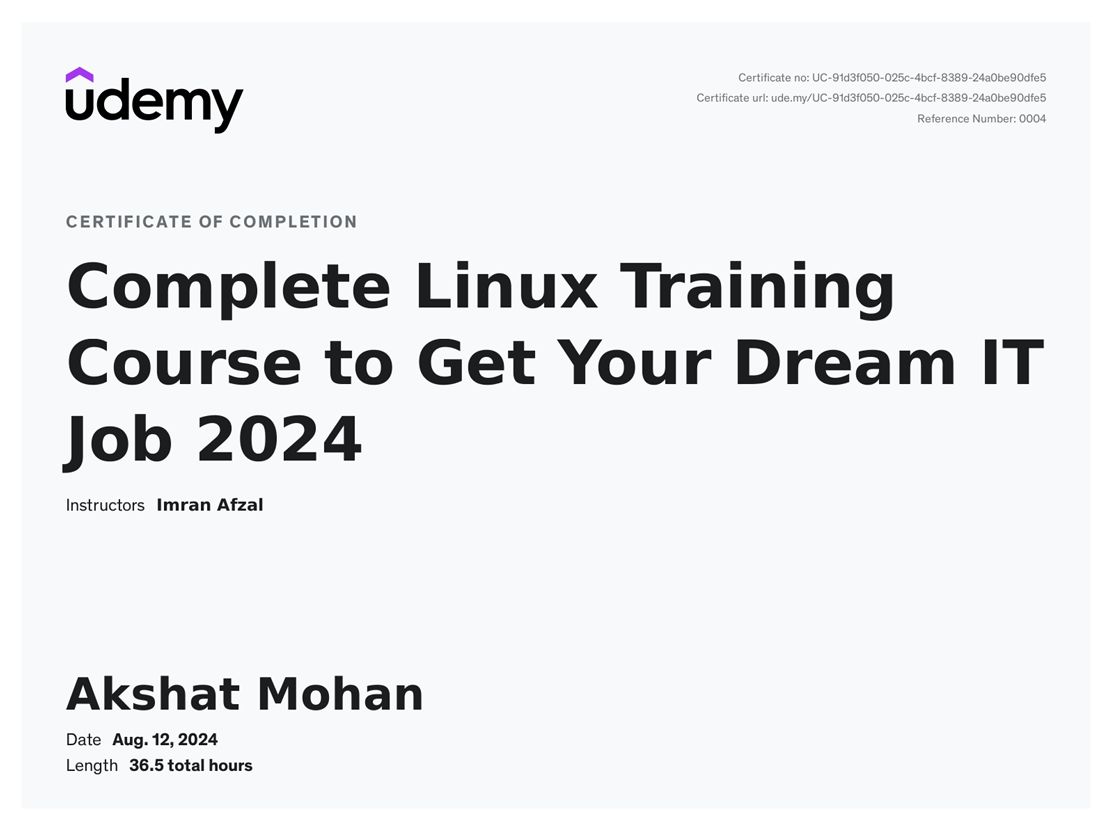 Akshat Mohan on LinkedIn: #linux #udemy #learning #professionaldevelopment Akshat Mohan on LinkedIn: #linux #udemy #learning #professionaldevelopment