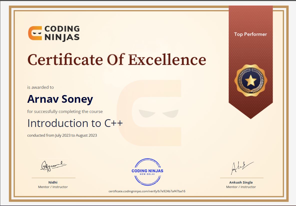 Arnav Soney on LinkedIn: #codingninjas #cplusplus #programmingskills Arnav Soney on LinkedIn: #codingninjas #cplusplus #programmingskills