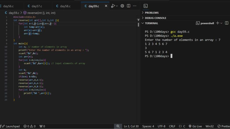 Day 59 of #100DaysofCode Challenge: rotating array by k times ... Day 59 of #100DaysofCode Challenge: rotating array by k times ...