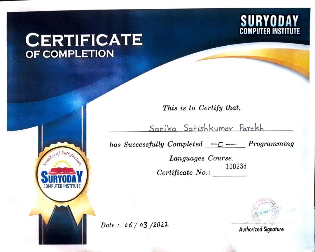 Sanika Parekh on LinkedIn: Successfully completed C language course ... Sanika Parekh on LinkedIn: Successfully completed C language course ...