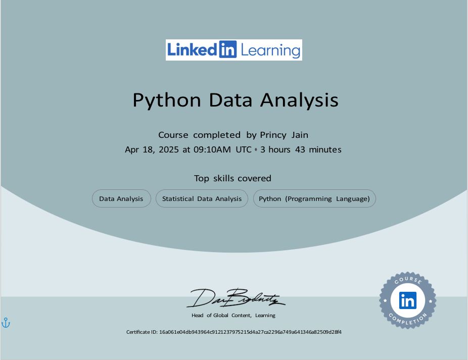 #python #dataanalysis #statisticalanalysis #linkedinlearning… | Princy Jain #python #dataanalysis #statisticalanalysis #linkedinlearning… | Princy Jain