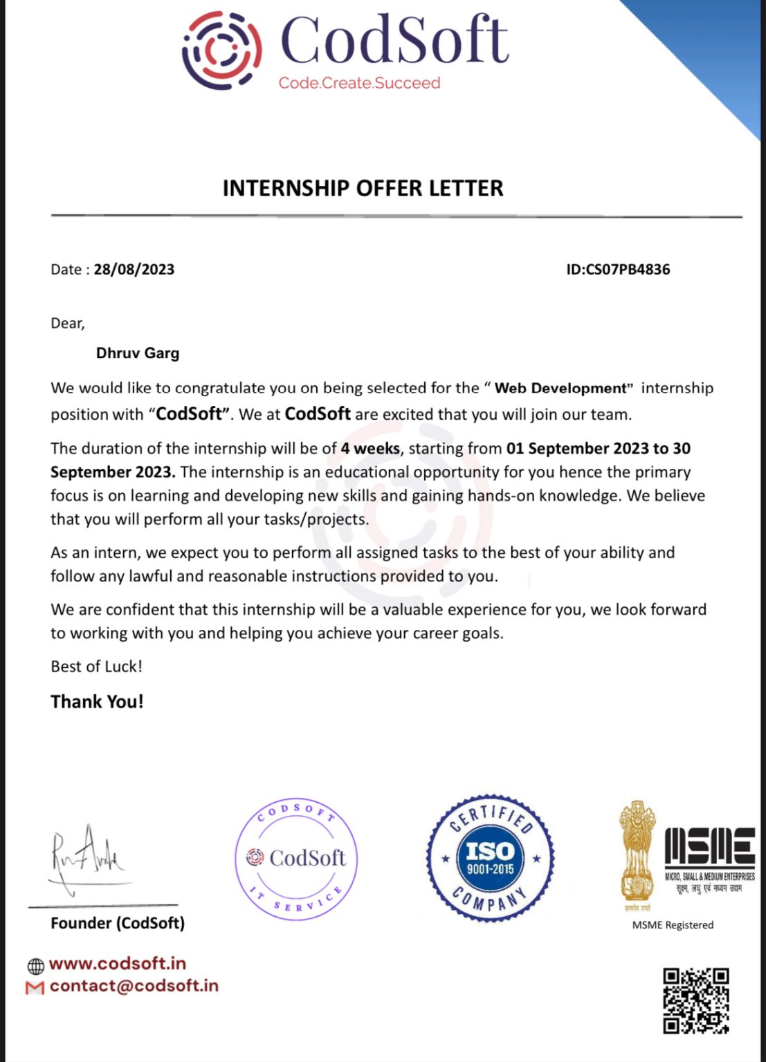 Dhruv Garg on LinkedIn: #internship #codsoft Dhruv Garg on LinkedIn: #internship #codsoft