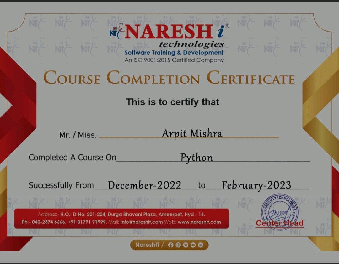 Hello connection I glad to share that I have completed my python course ... Hello connection I glad to share that I have completed my python course ...