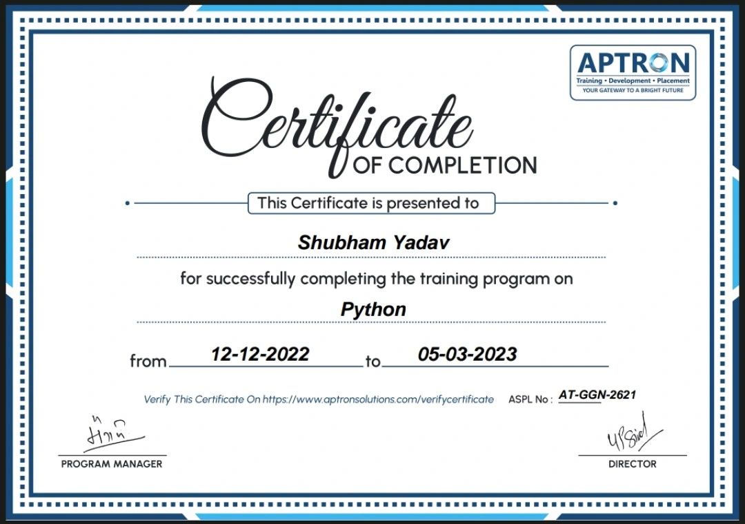 Shubham yadav on LinkedIn: #pythoncertification #codingjourney # ... Shubham yadav on LinkedIn: #pythoncertification #codingjourney # ...