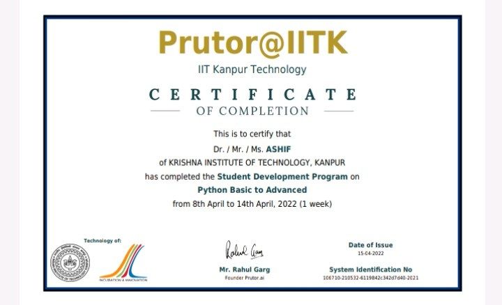 Mohd Ashif on LinkedIn: #certificate #python Mohd Ashif on LinkedIn: #certificate #python