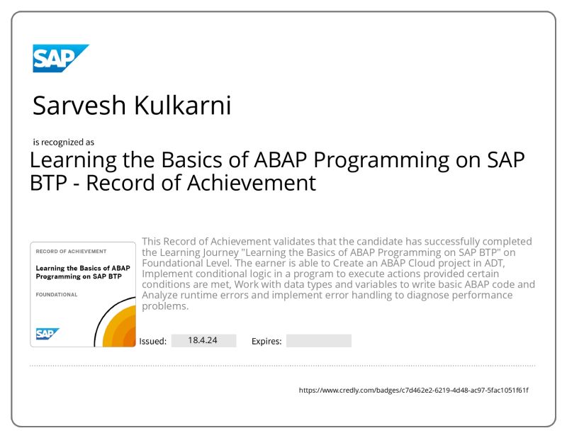 sarvesh kulkarni on LinkedIn: #abap #sapbtp #sap sarvesh kulkarni on LinkedIn: #abap #sapbtp #sap