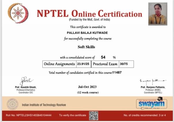 Pallavi Kutwade on LinkedIn: #nptel #softskills #swayam Pallavi Kutwade on LinkedIn: #nptel #softskills #swayam