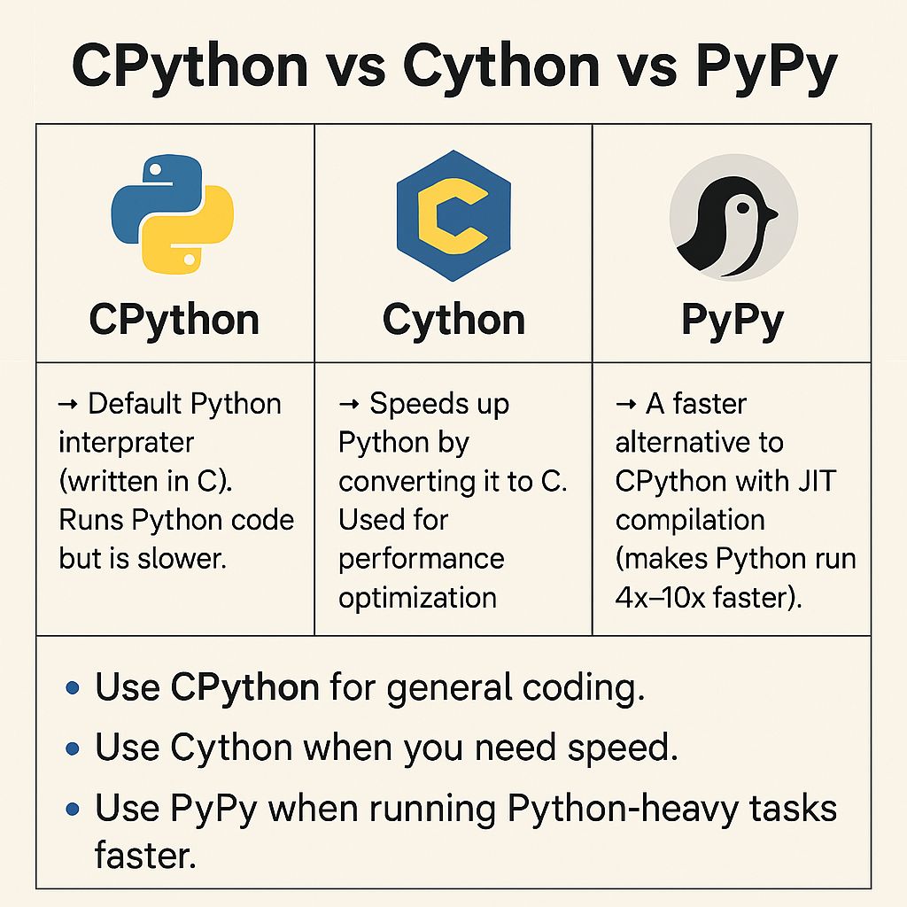 CPython: The standard Python interpreter written in C. It compiles ... CPython: The standard Python interpreter written in C. It compiles ...
