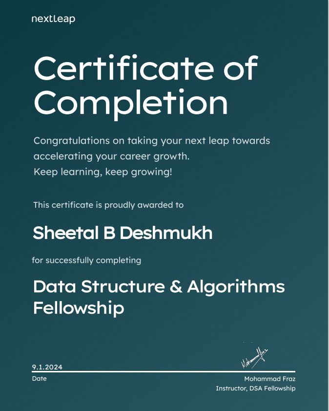 Sheetal Deshmukh on LinkedIn: #datastructures #algorithms #growthmindset Sheetal Deshmukh on LinkedIn: #datastructures #algorithms #growthmindset