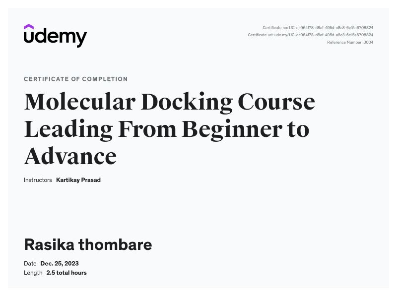 Rasika Thombare on LinkedIn: #moleculardocking #udemycertification Rasika Thombare on LinkedIn: #moleculardocking #udemycertification