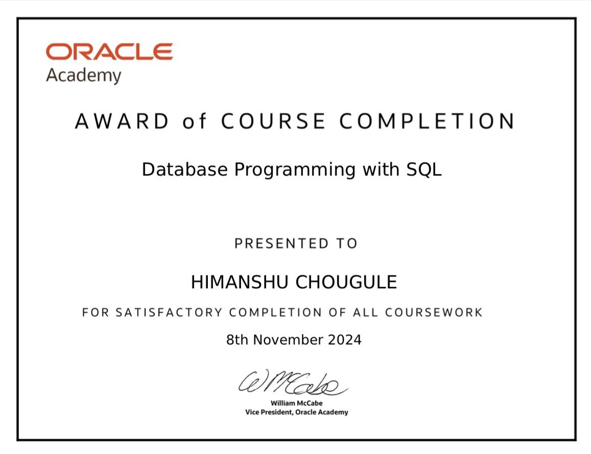 Himanshu Chougule on LinkedIn: #databaseprogramming #sql #oracleacademy ... Himanshu Chougule on LinkedIn: #databaseprogramming #sql #oracleacademy ...
