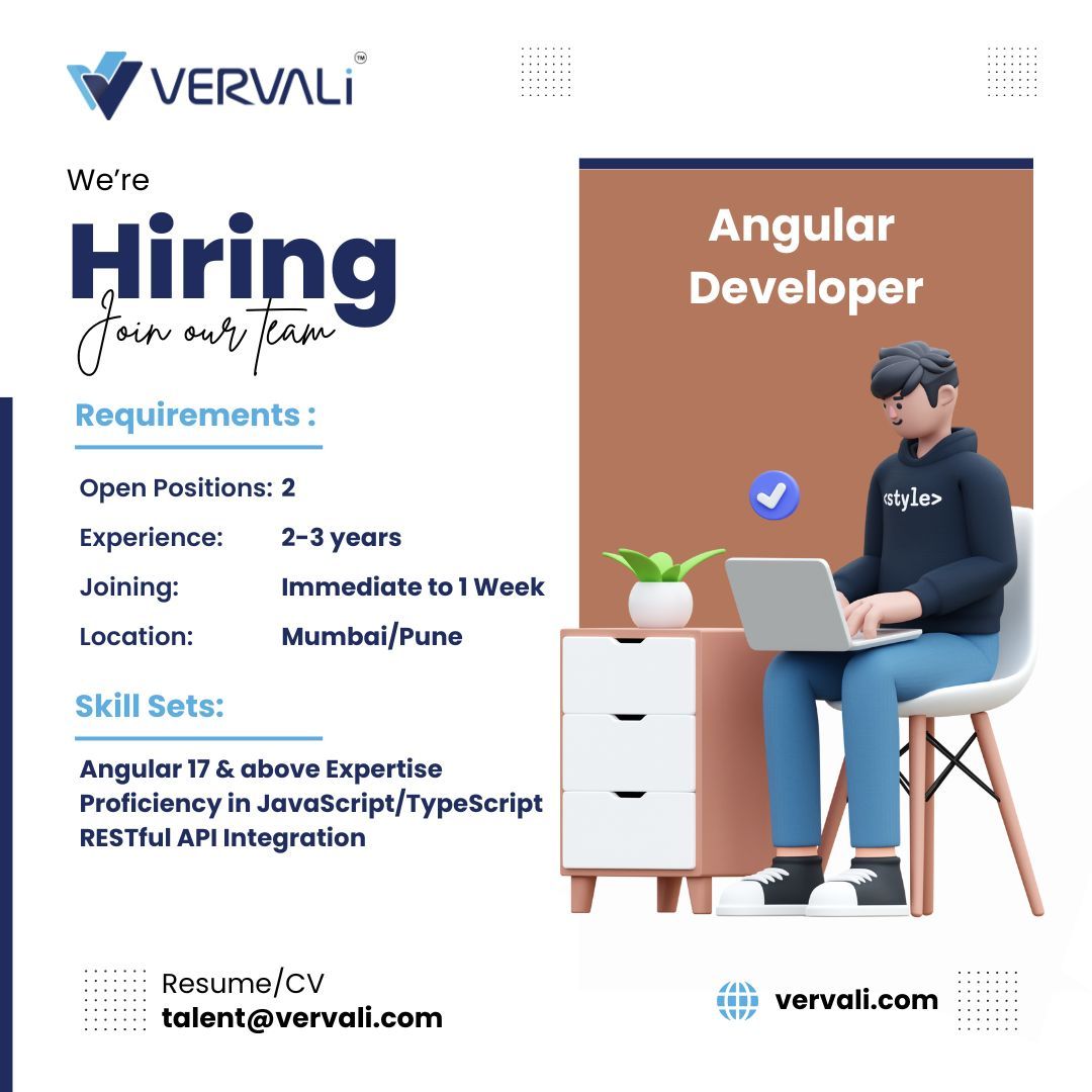 Anshoo Rana on LinkedIn: #vervalisystems #angular #immediatejoiner # ... Anshoo Rana on LinkedIn: #vervalisystems #angular #immediatejoiner # ...