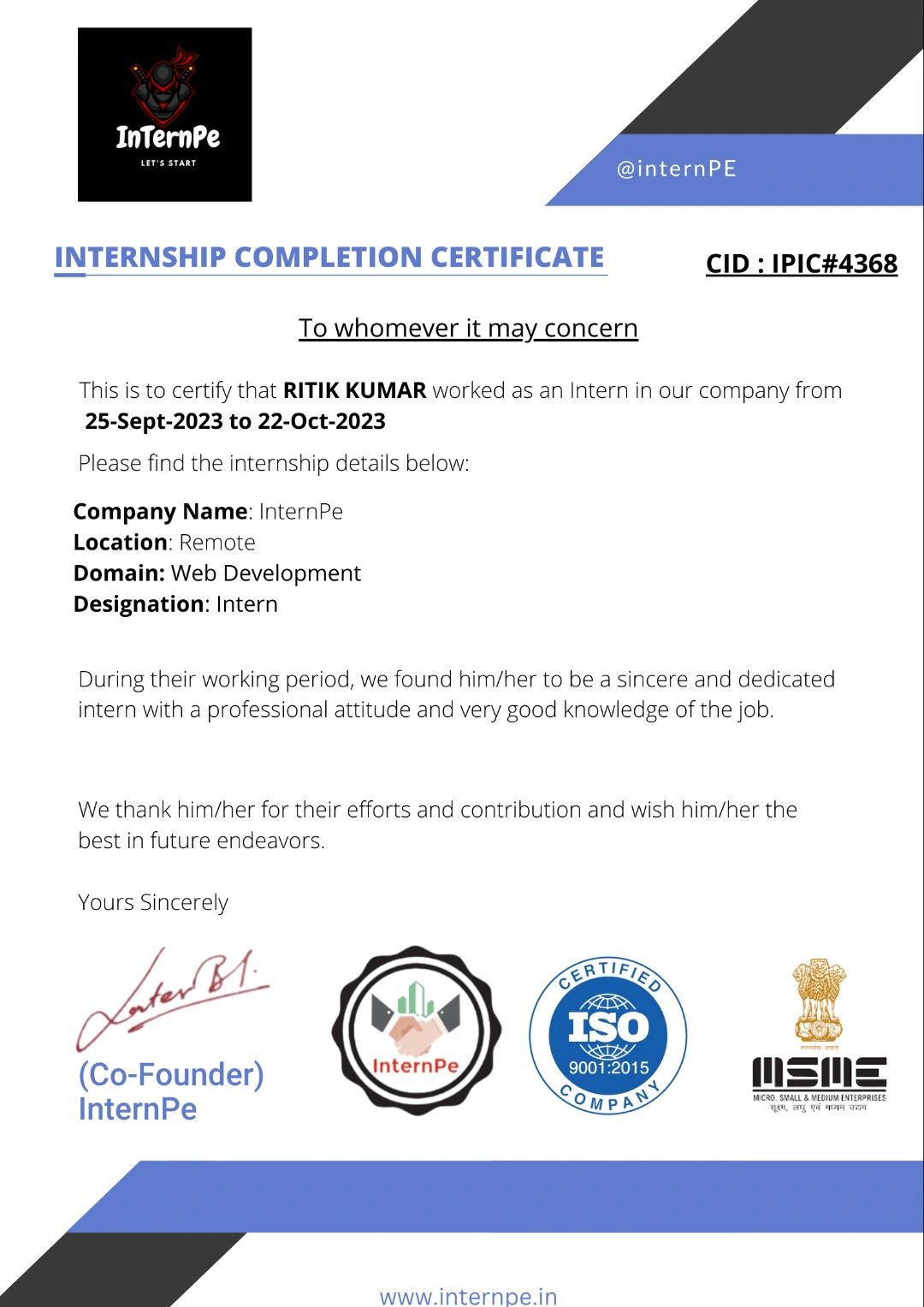 Ritik Kumar on LinkedIn: #internship #internpe #webdevelopment Ritik Kumar on LinkedIn: #internship #internpe #webdevelopment