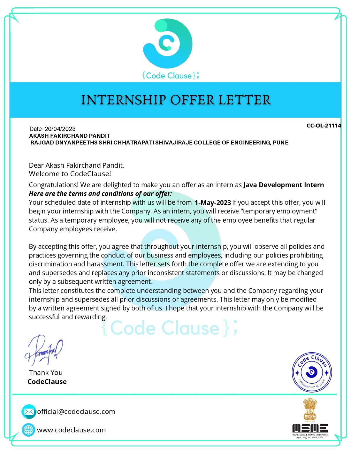 Akash Pandit on LinkedIn: #java #internship #codeclause Akash Pandit on LinkedIn: #java #internship #codeclause