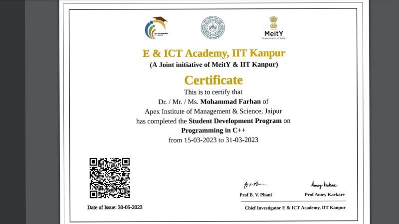 Mohammad Farhan on LinkedIn: #cplusplus #programming #certification Mohammad Farhan on LinkedIn: #cplusplus #programming #certification