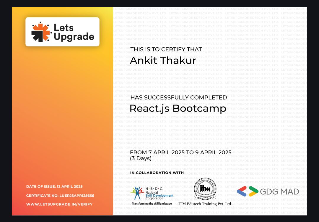#reactjs #webdevelopment #bootcamp #continuouslearning | Ankit Thakur #reactjs #webdevelopment #bootcamp #continuouslearning | Ankit Thakur