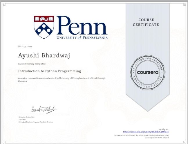 Ayushi Bhardwaj on LinkedIn: #python #programming #certification # ... Ayushi Bhardwaj on LinkedIn: #python #programming #certification # ...