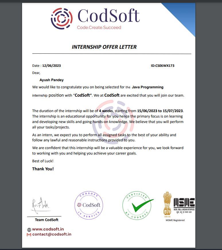 Ayush Pandey on LinkedIn: #internship #javaprogramming #opportunity # ... Ayush Pandey on LinkedIn: #internship #javaprogramming #opportunity # ...