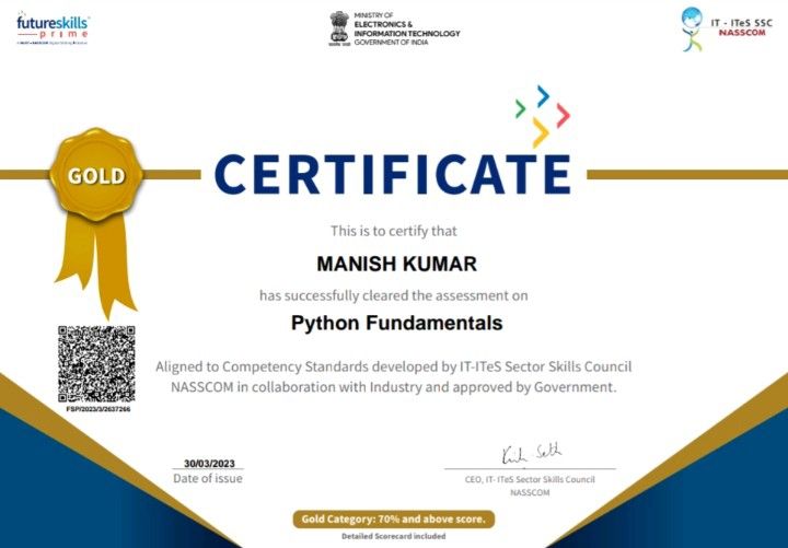 Manish Kumar on LinkedIn: #python #futureskillsprime #nasscom Manish Kumar on LinkedIn: #python #futureskillsprime #nasscom