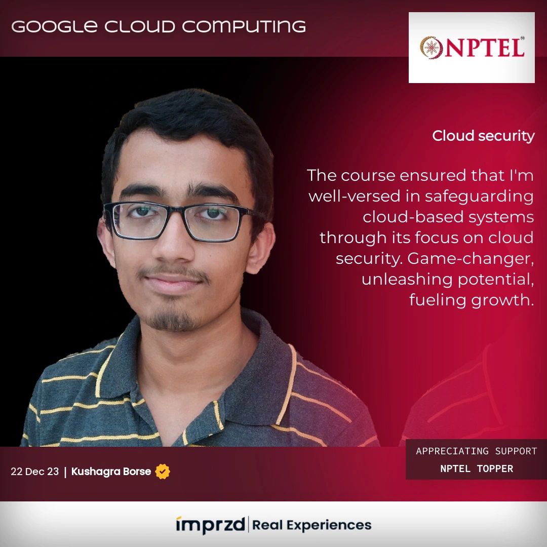 Kushagra Borse on LinkedIn: Secured place in top 5% in NPTEL Google ... Kushagra Borse on LinkedIn: Secured place in top 5% in NPTEL Google ...