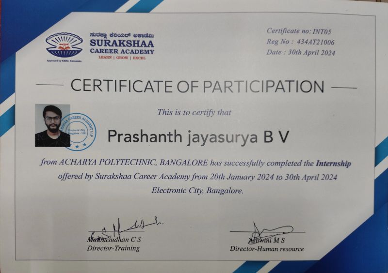PRASHANTH JAYASURYA B.V on LinkedIn: completed my internship through ... PRASHANTH JAYASURYA B.V on LinkedIn: completed my internship through ...