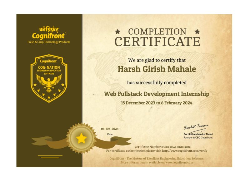 Harsh Mahale on LinkedIn: #fullstacksuccess #cognifrontjourney Harsh Mahale on LinkedIn: #fullstacksuccess #cognifrontjourney